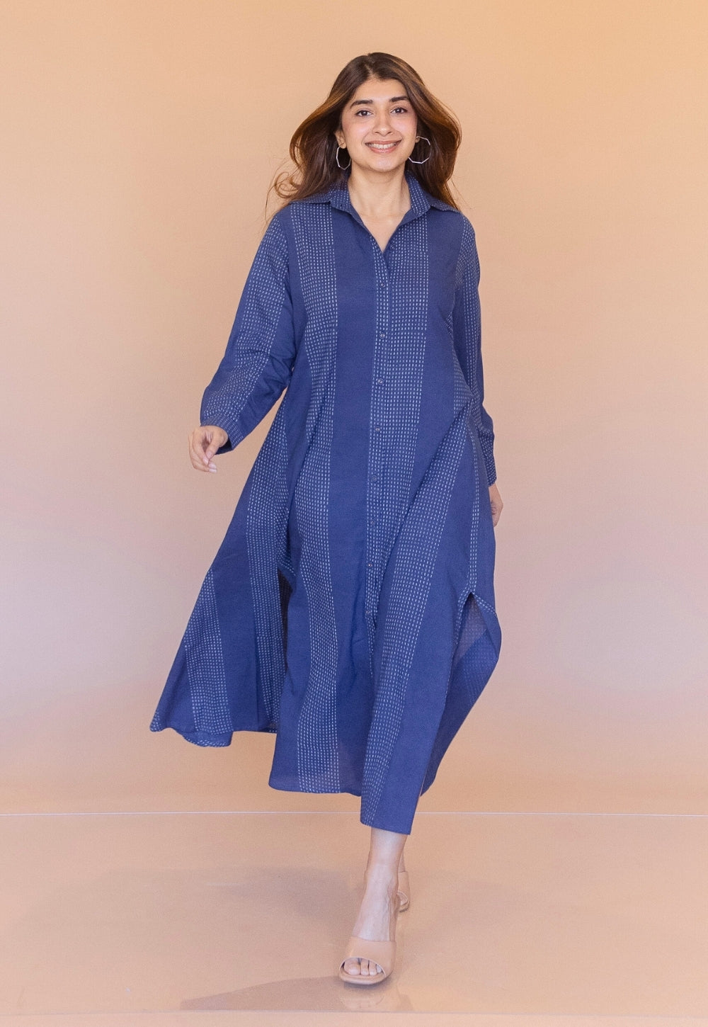 Indian Ethnic Women's Trusha Blue Dabu Cotton A Line Dress – THE INDIAN ...