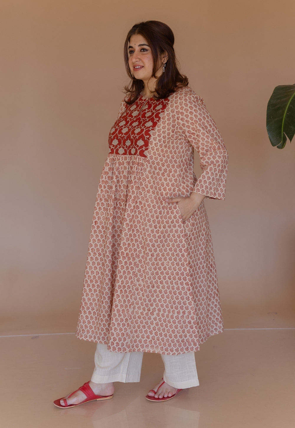 Shikha Red Bagru Cotton A Line Kurta – THE INDIAN ETHNIC CO.