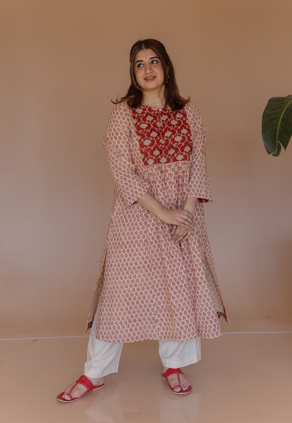 Shikha Red Bagru Cotton A Line Kurta – THE INDIAN ETHNIC CO.