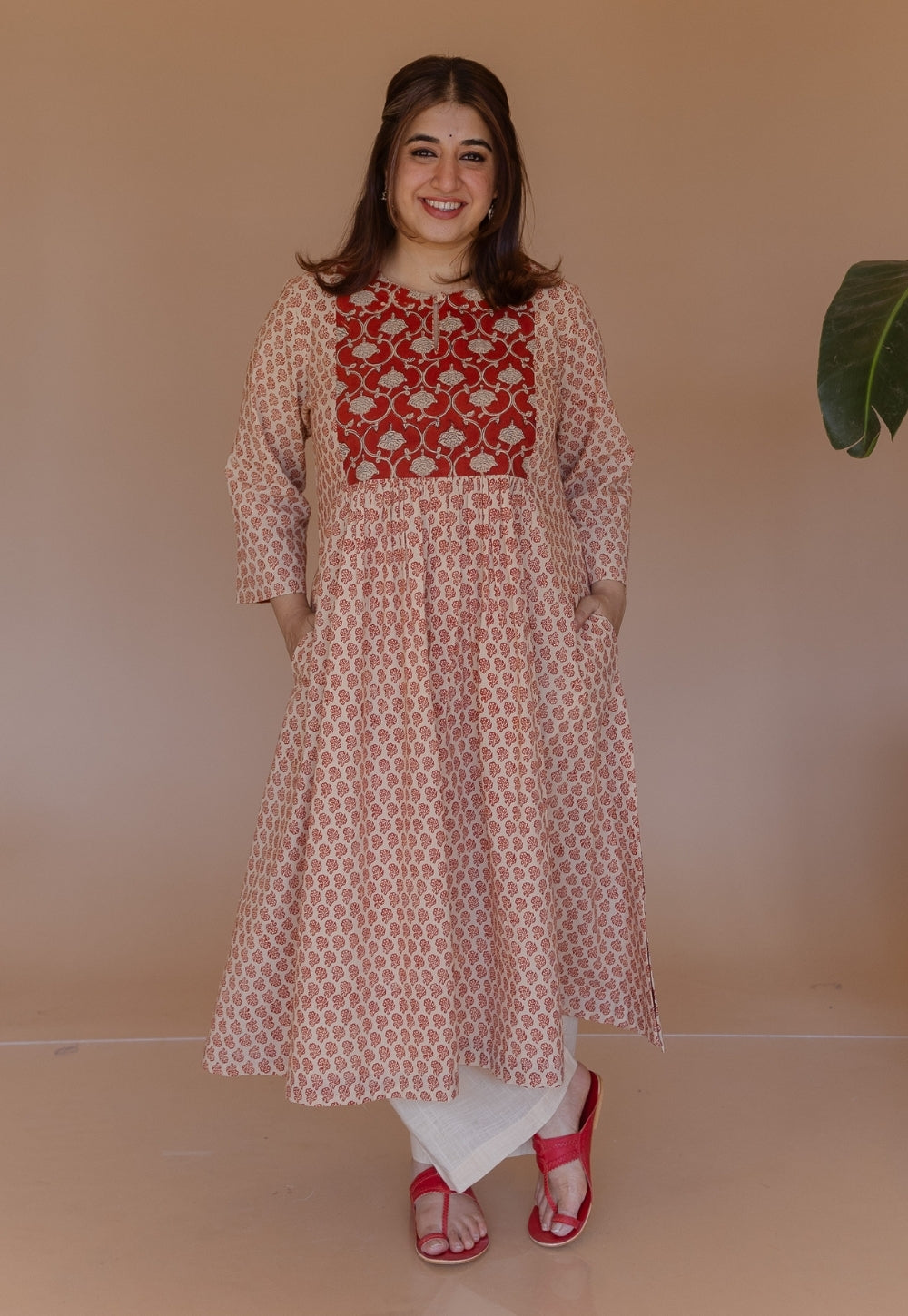 Shikha Red Bagru Cotton A Line Kurta – THE INDIAN ETHNIC CO.
