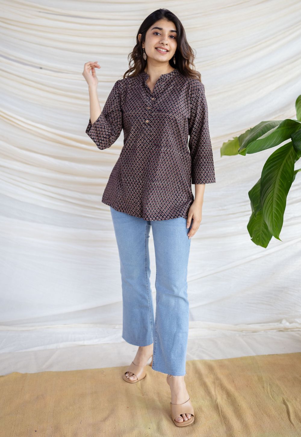 Indian Ethnic Women's Avita Brown Ajrakh Cotton Straight Short Top ...