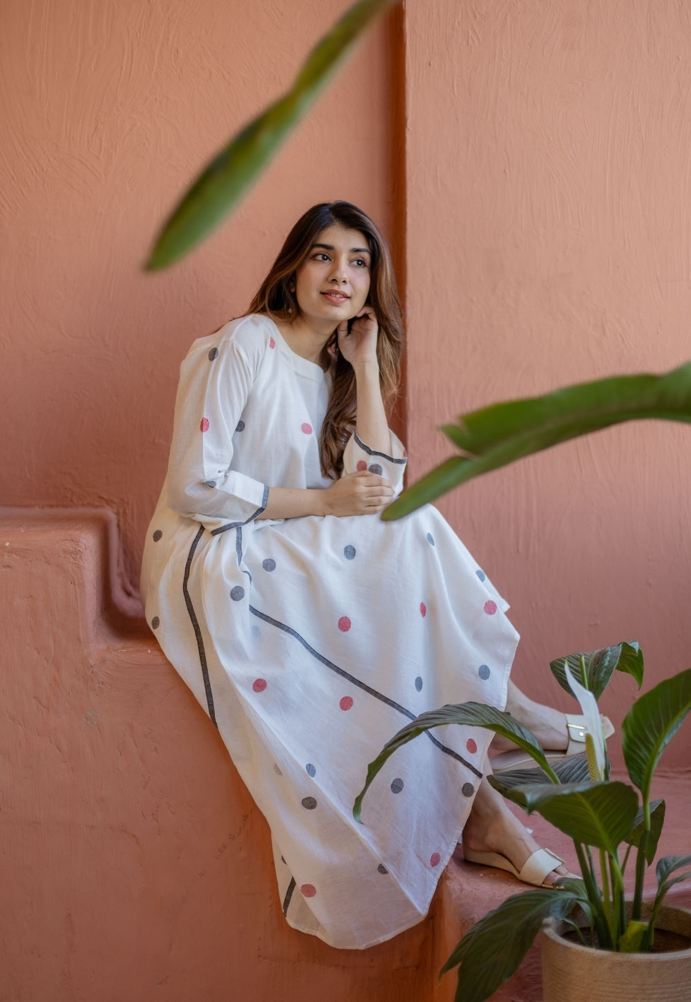 Indian Ethnic Women's Jiya White Jamdani Handloom Cotton A Line Kurta ...