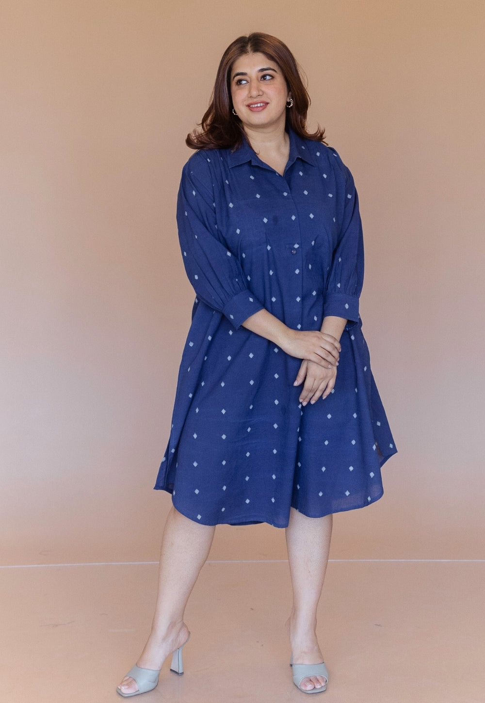 Indian Ethnic Women's Ridah Blue Dabu Cotton Anti-Fit Dress – THE INDIAN ETHNIC CO.