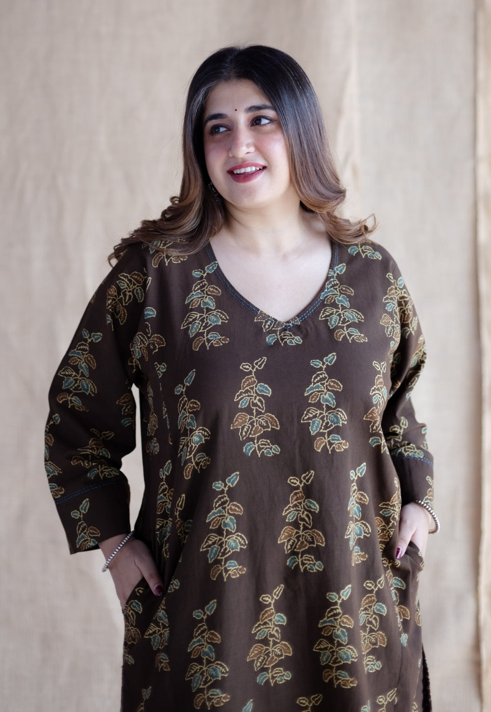 Indian Ethnic Women's Saisha Brown Ajrakh Cotton Straight Kurta with ...