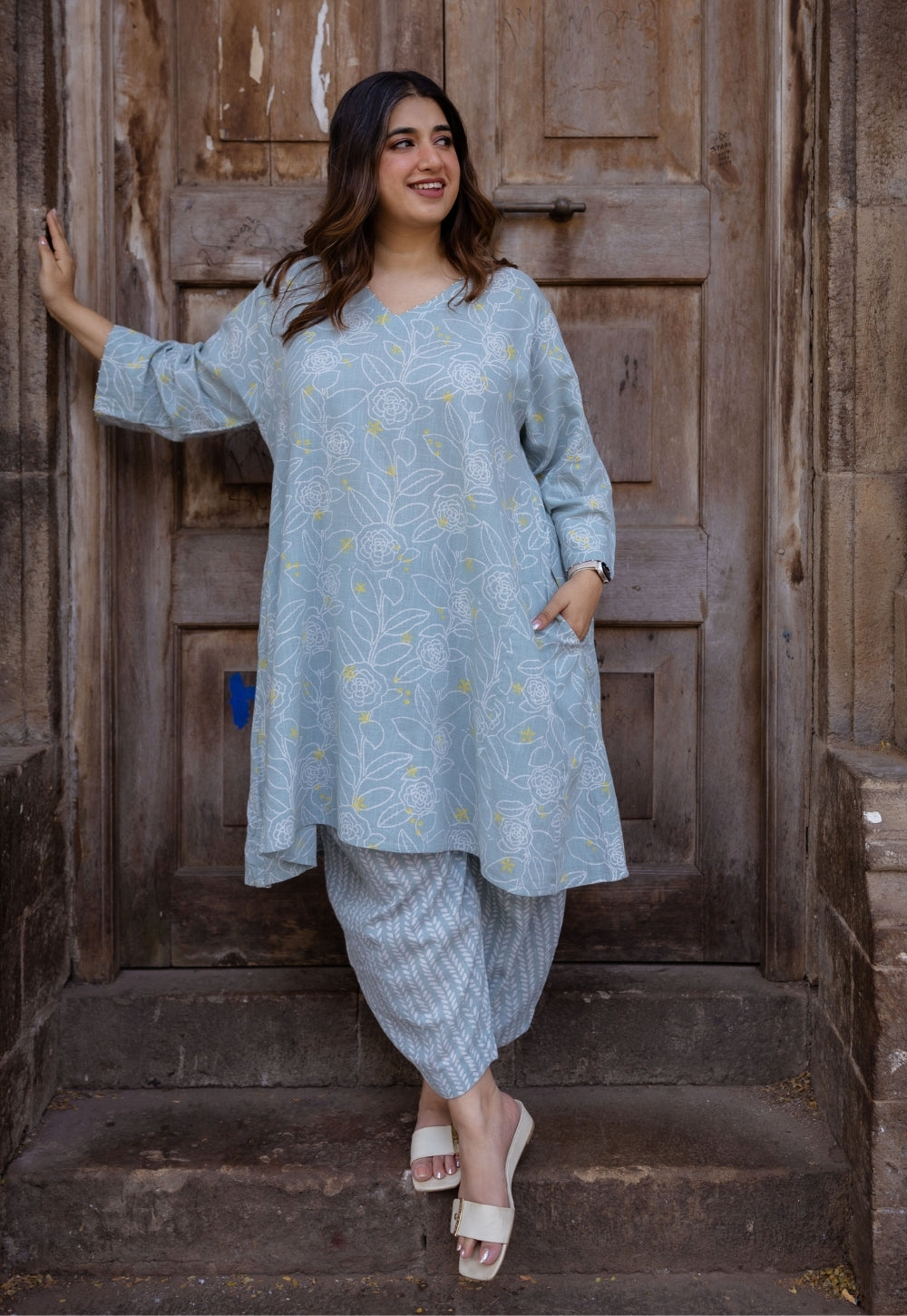 Indian Ethnic Women's Jazmin Sky Blue Hand Block Print Slub Cotton Anti ...