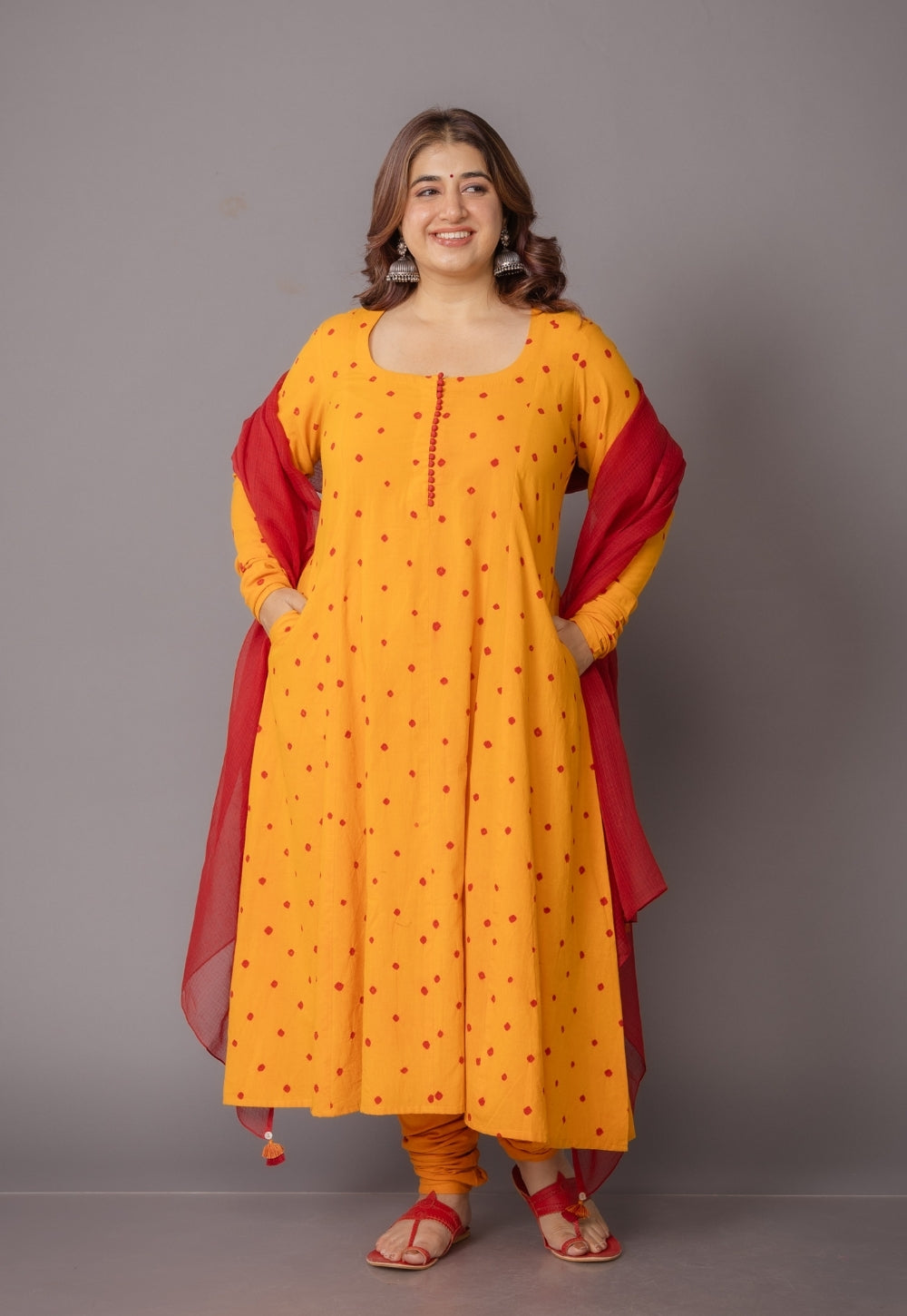 Akrita Yellow Bandhani Cotton Kali Kurta – THE INDIAN ETHNIC CO.