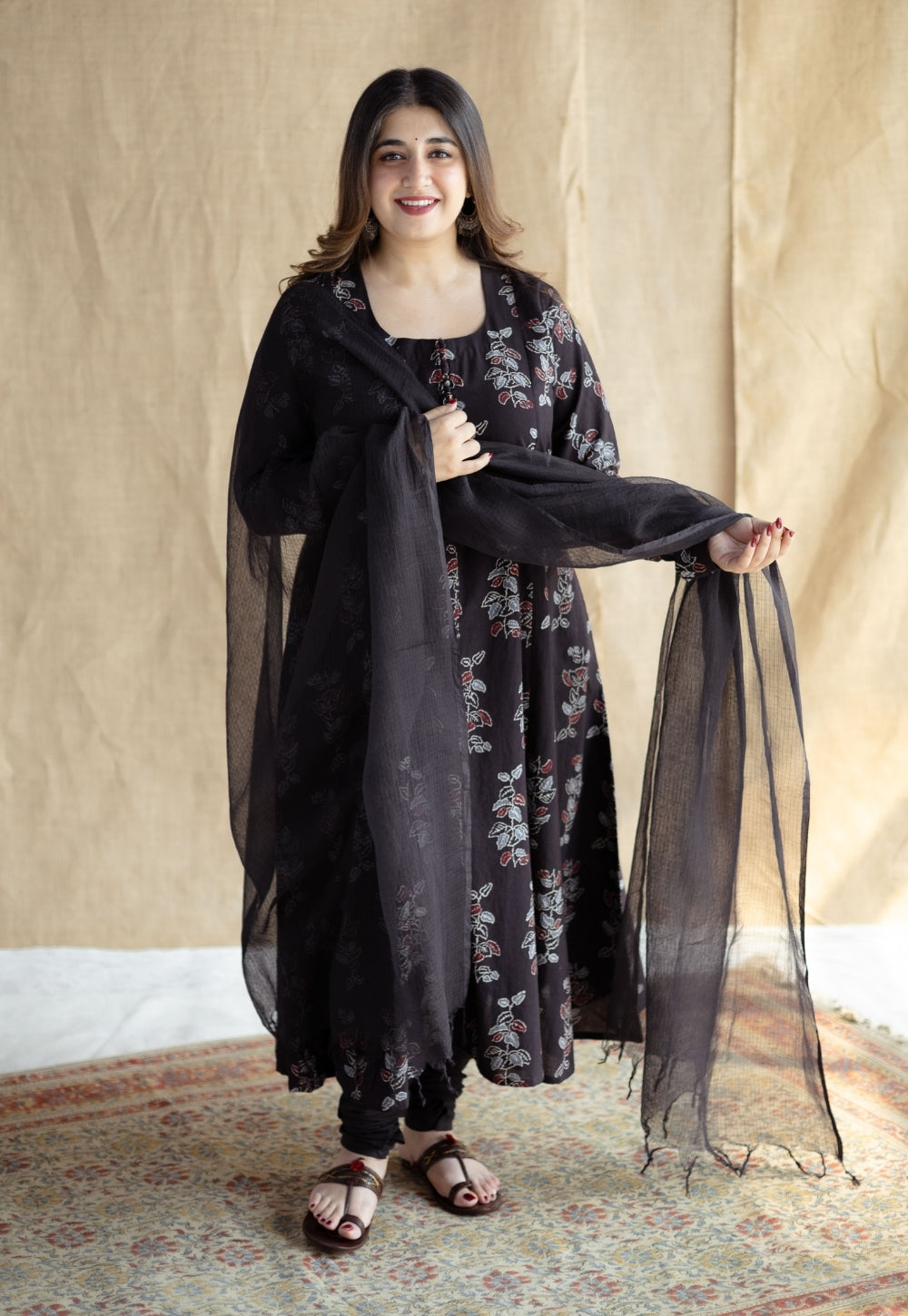 Indian Ethnic Women's Akrita Black Ajrakh Cotton Kali Kurta – THE ...