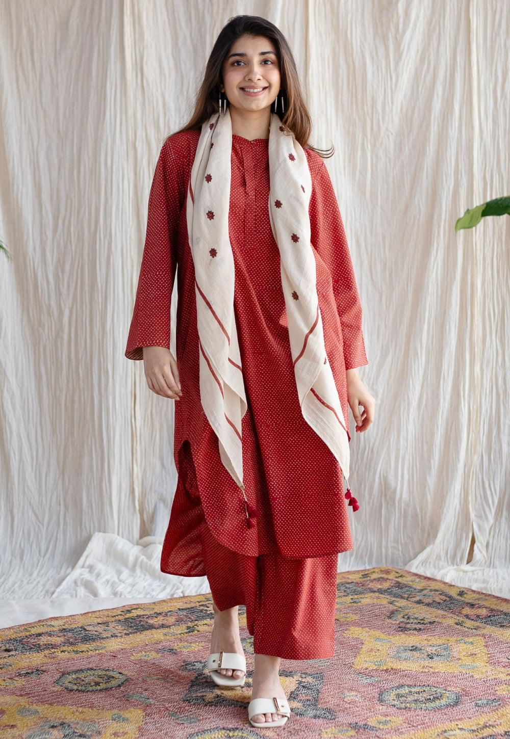 Indian Ethnic Women's Bombay Ajrakh Red Cotton Co-Ord Set (Set of 2 ...