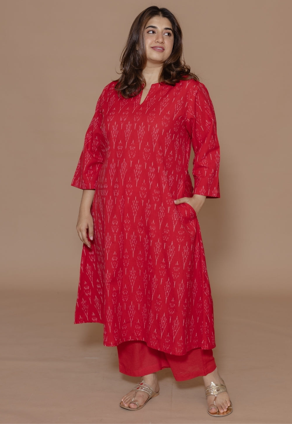 Geet Red Handloom Ikkat Cotton A Line Kurta – THE INDIAN ETHNIC CO.