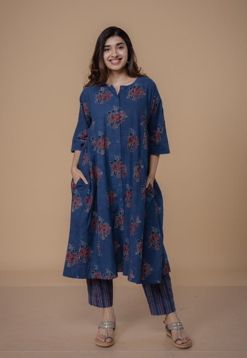 Prita Blue Dabu Slub Cotton Narrow Pant – THE INDIAN ETHNIC CO.