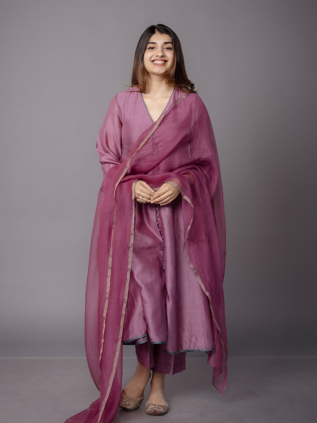 Deepa Purple Solid Chanderi Silk Kali Kurta with Hand Embroidery – THE INDIAN ETHNIC CO.