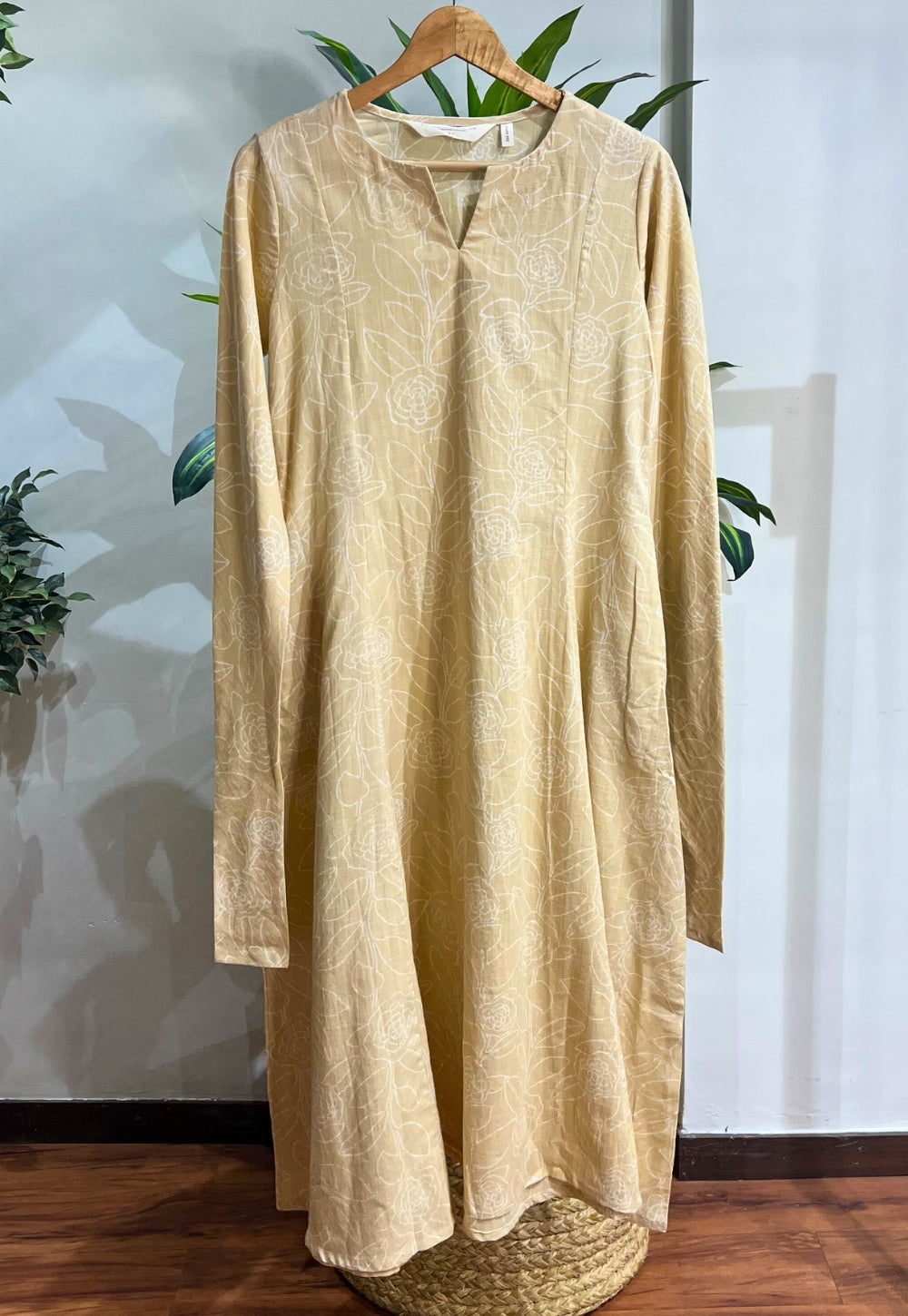 Shinat Cream Hand Block Print Slub Cotton Kali Kurta – THE INDIAN ...