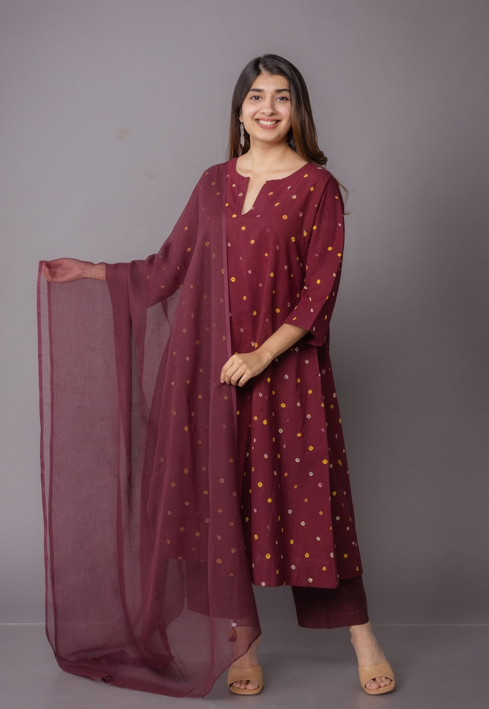 Nyra Red Bandhani Cotton Jhabbha Kali Kurta with Embroidery – THE ...