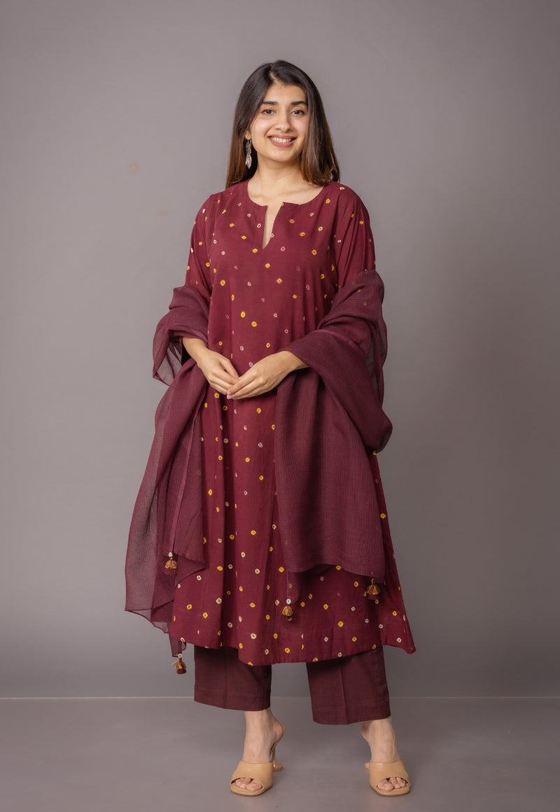 Nyra Red Bandhani Cotton Jhabbha Kali Kurta with Embroidery – THE ...
