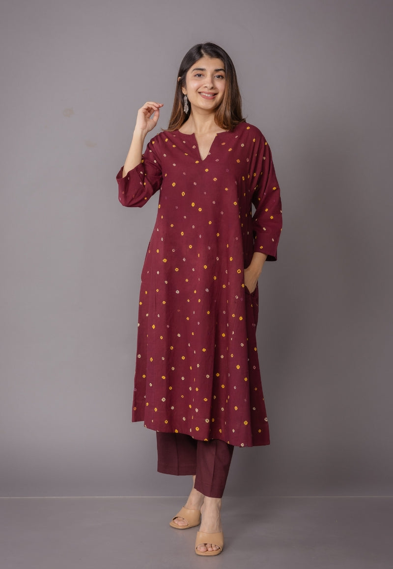 Nyra Red Bandhani Cotton Jhabbha Kali Kurta with Embroidery – THE ...