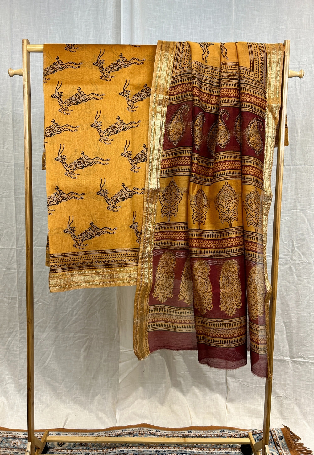 The Indian Ethnic Co's Bagh Hand Block Printed Maheshwari Silk Saree ...