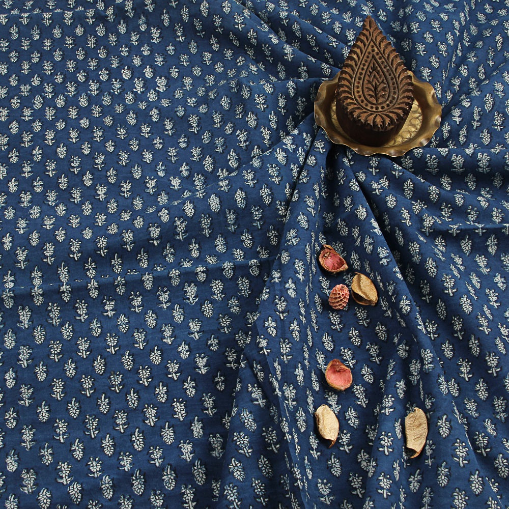 Indian Ethnic Women's Blue Butti Fadat Hand Block Print Cotton Fabric ...