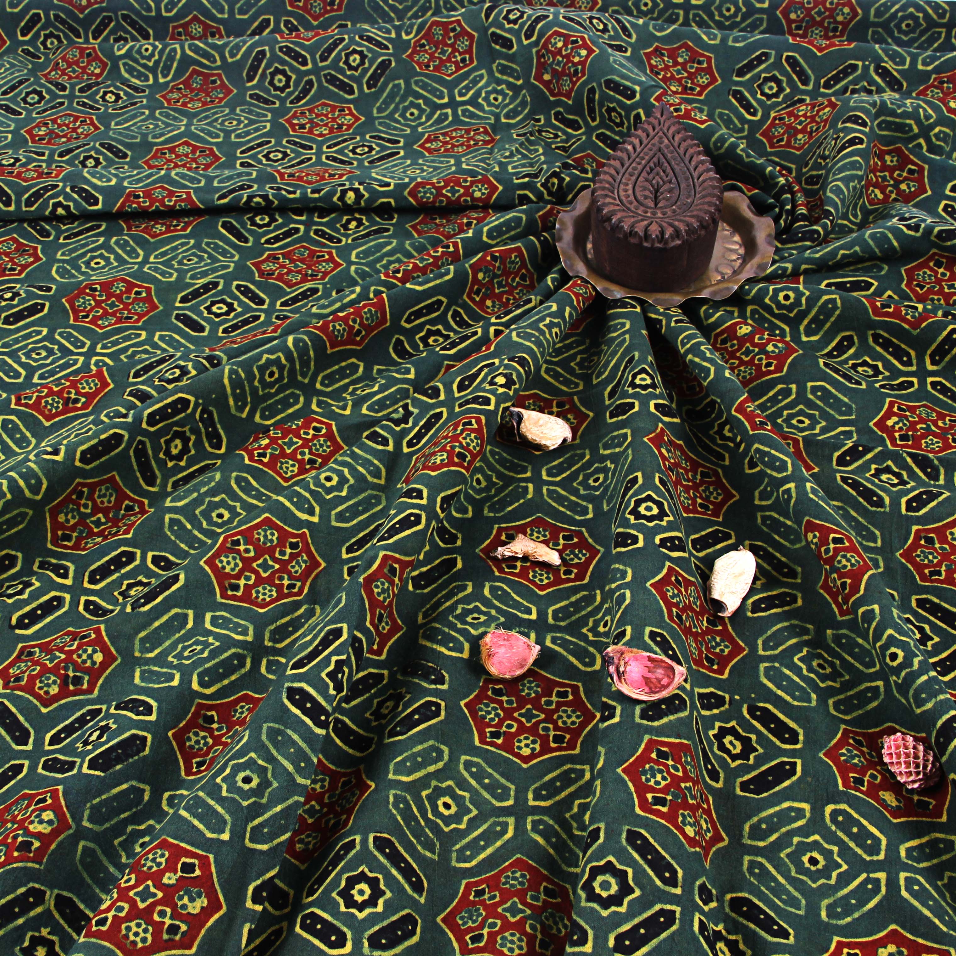 Indian Ethnic Women's Green Geometric Ajrakh Hand Block Print Cotton ...