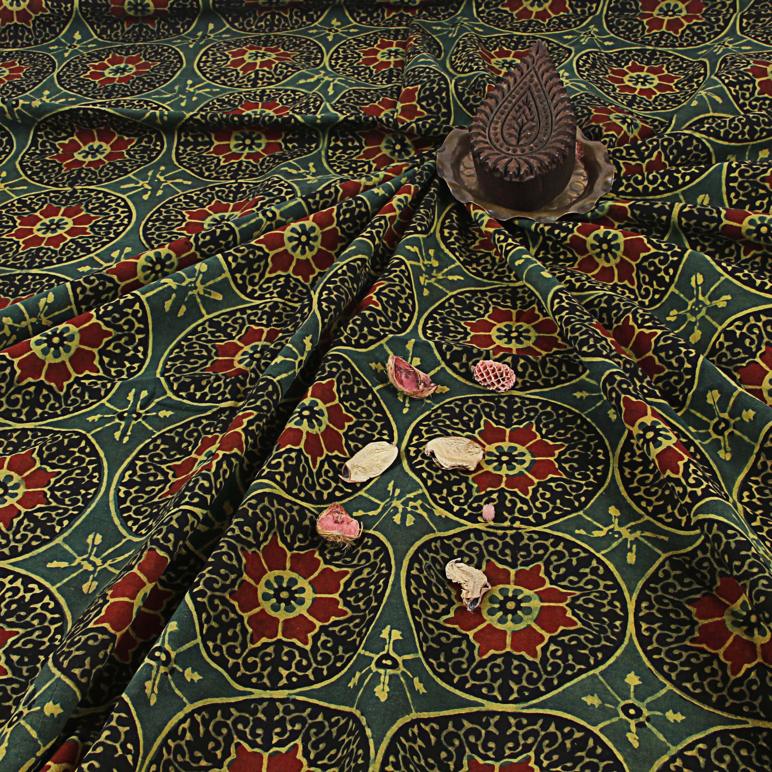 Indian Ethnic Women's Green Geometric Ajrakh Hand Block Print Cotton ...