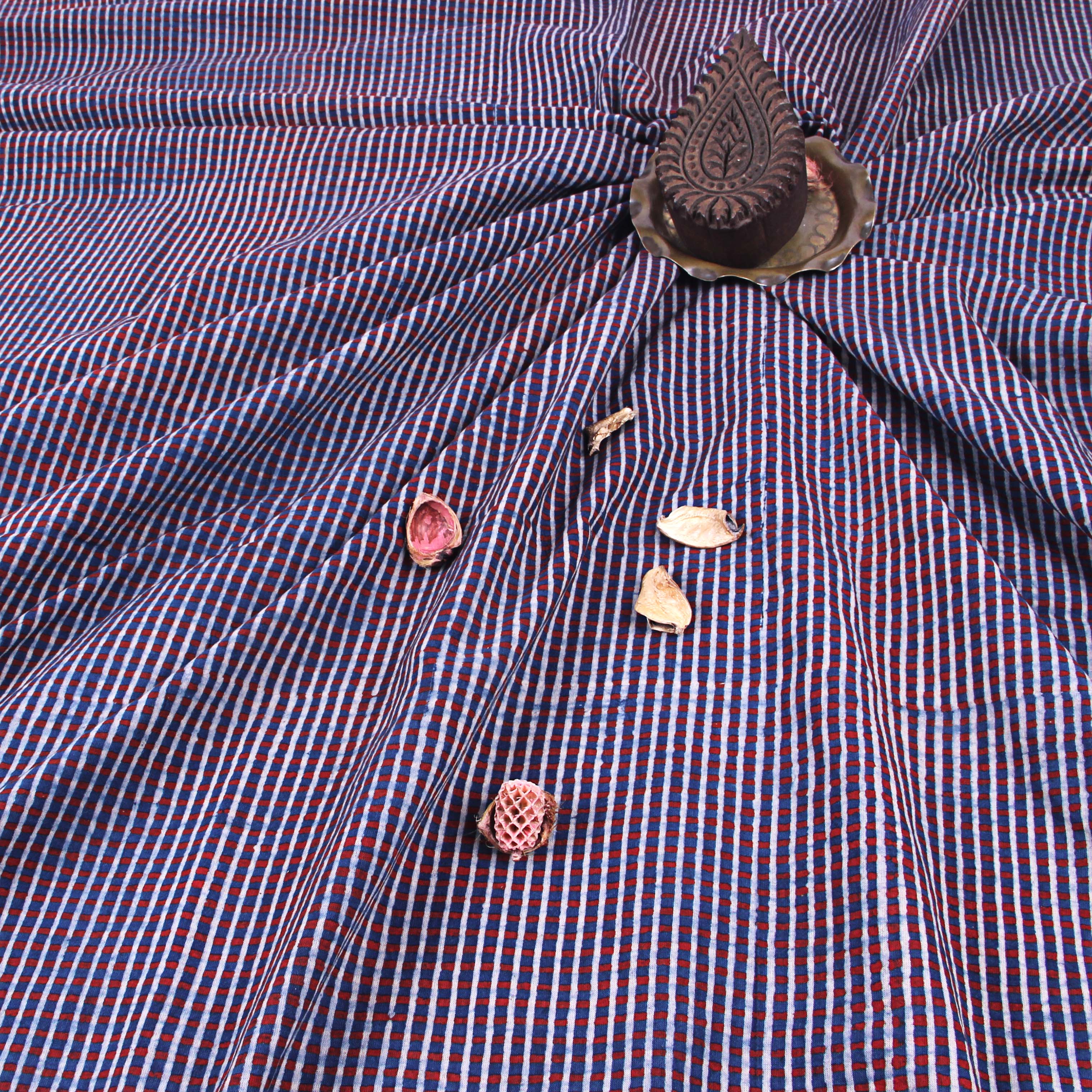 Indian Ethnic Women's Red Checks Ajrakh Hand Block Print Cotton Fabric ...