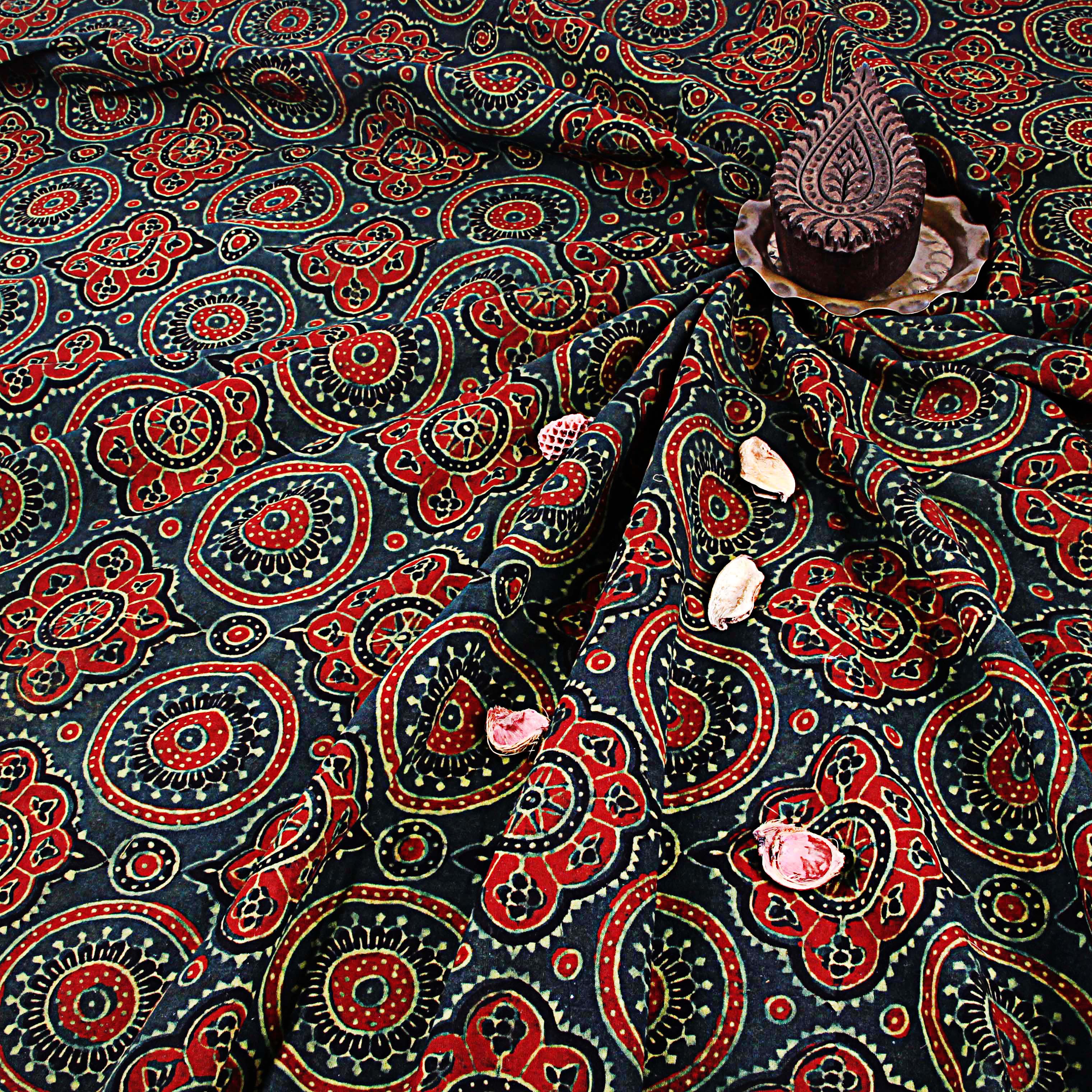 Indian Ethnic Women's Blue Geometric Ajrakh Hand Block Print Cotton ...