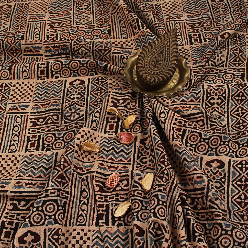 Brown Tribal Ajrakh Hand Block Print Cotton Fabric – THE INDIAN ETHNIC CO.