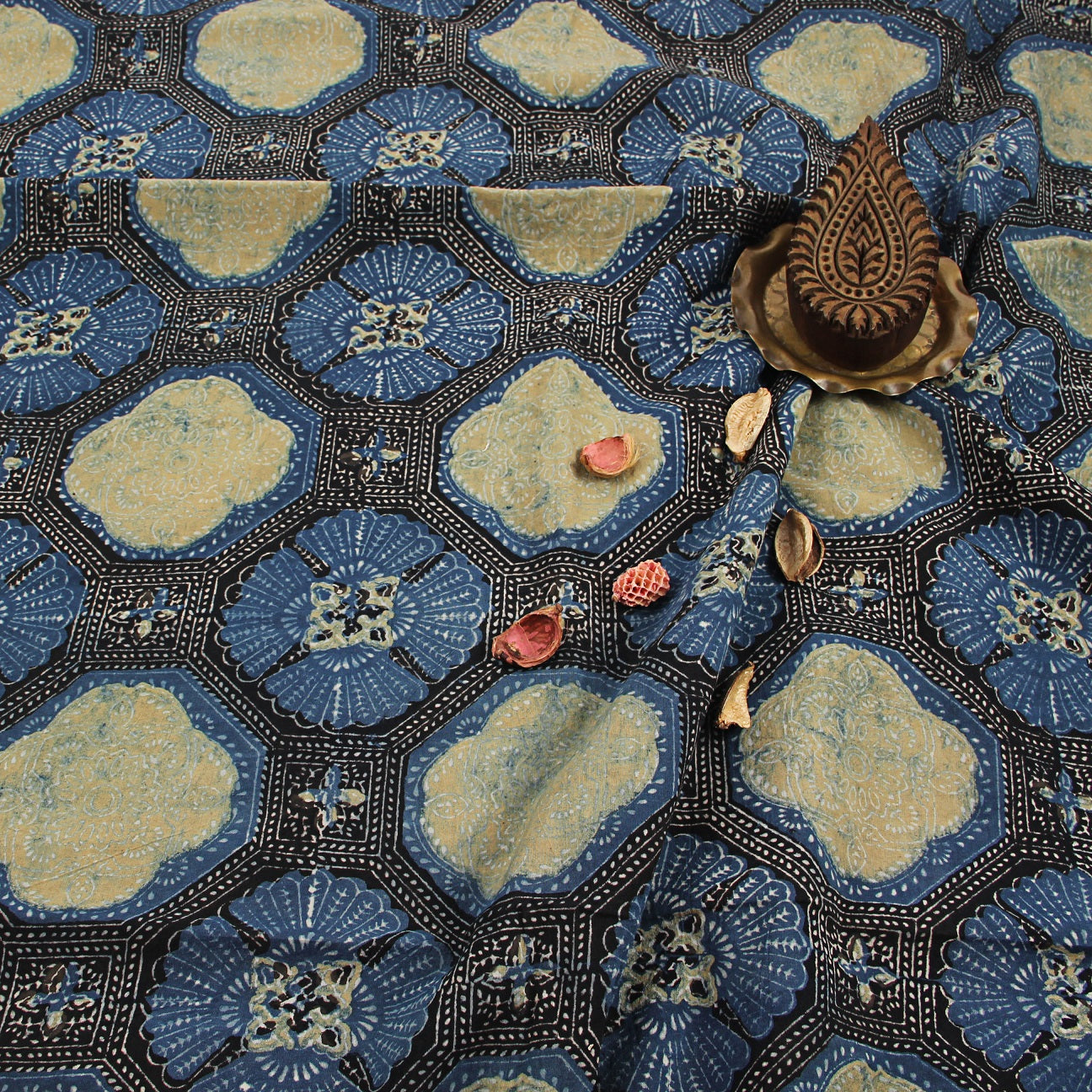 Indian Ethnic Women's Blue Butta Ajrakh Hand Block Print Cotton Fabric ...