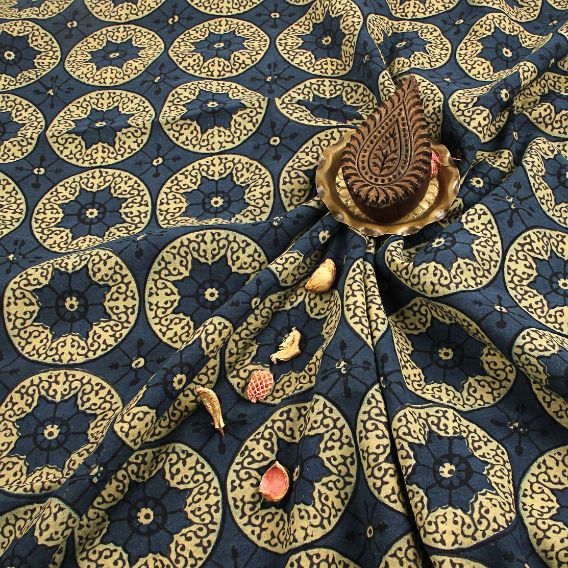 Indian Ethnic Women's Blue Geometric Ajrakh Hand Block Print Cotton ...