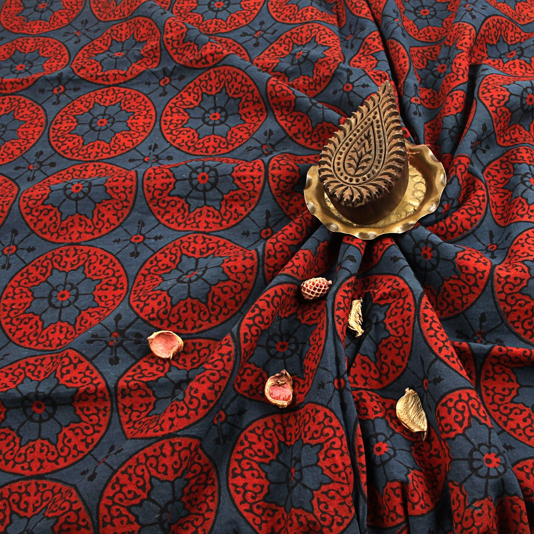Blue Geometric Ajrakh Hand Block Print Cotton Fabric – THE INDIAN ...