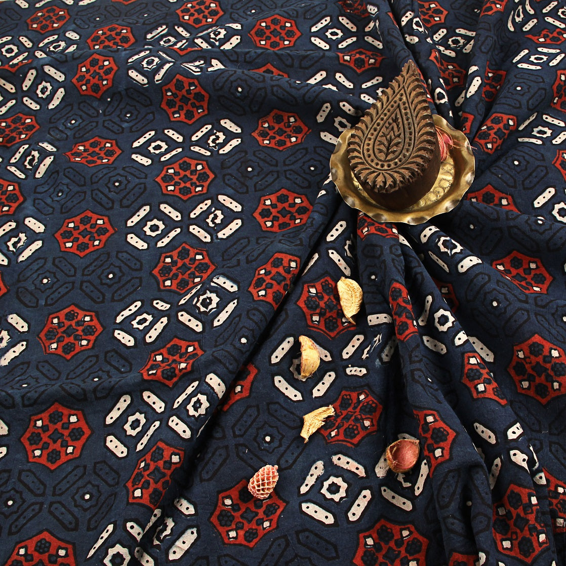 Indian Ethnic Women's Blue Geometric Ajrakh Hand Block Print Cotton ...