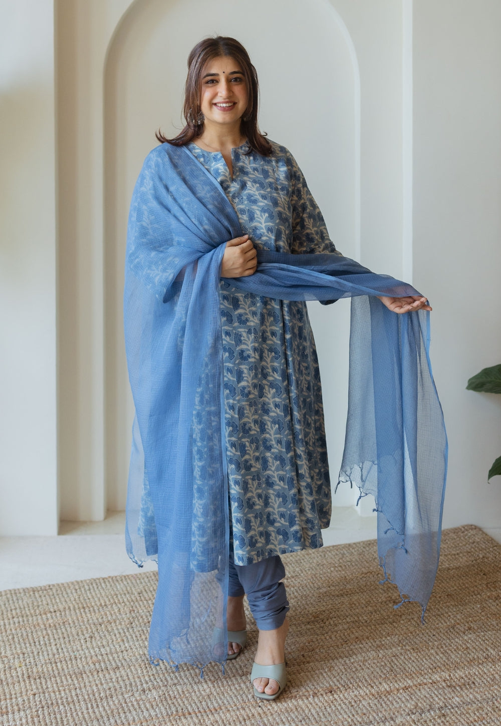 Indian Ethnic Women's Malika Blue Ajrakh Cotton Kali Kurta – THE INDIAN ...