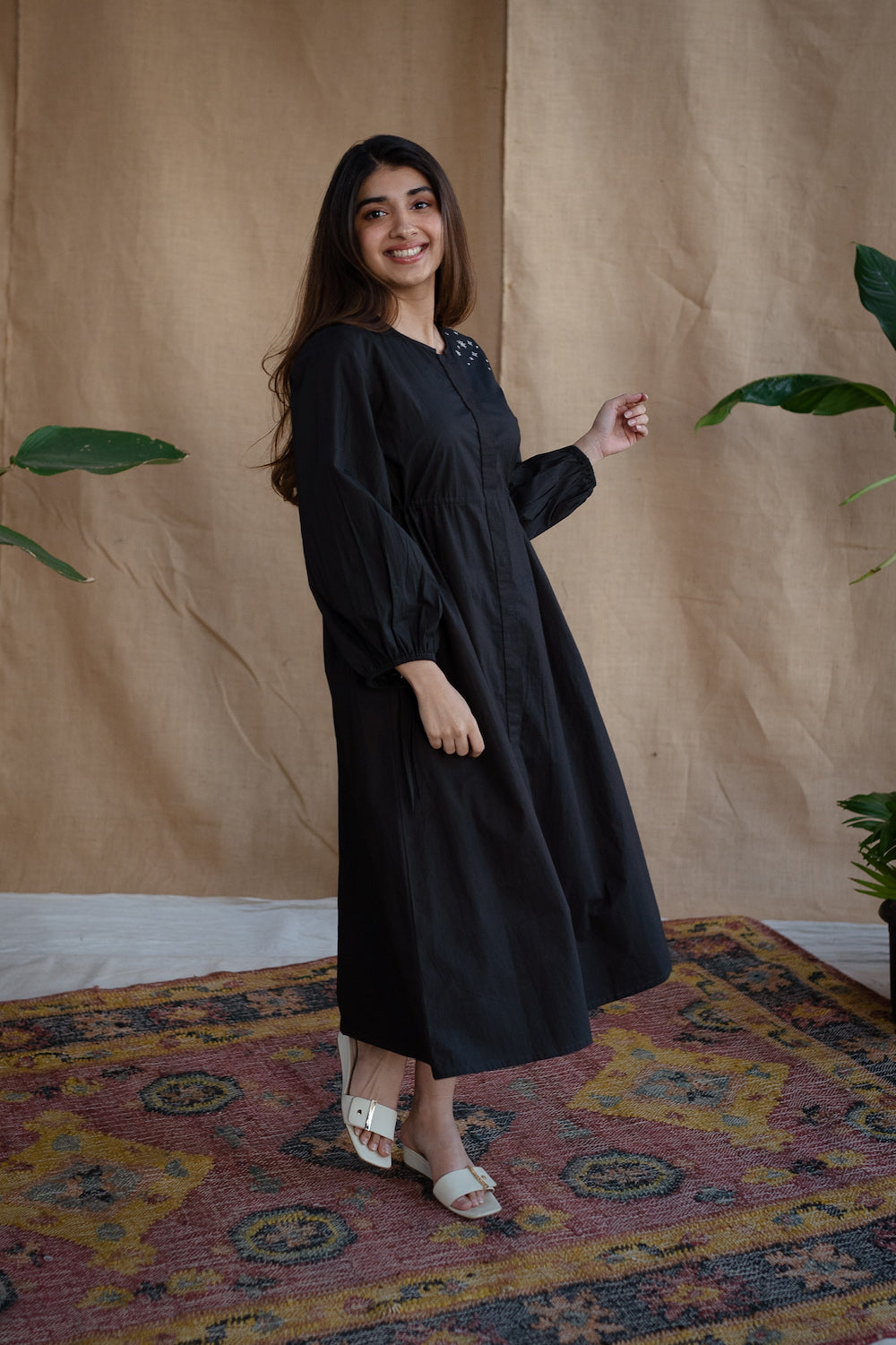 Indian Ethnic Women's TIECO DyeVerse - Black Poplin Cotton Embroidered ...