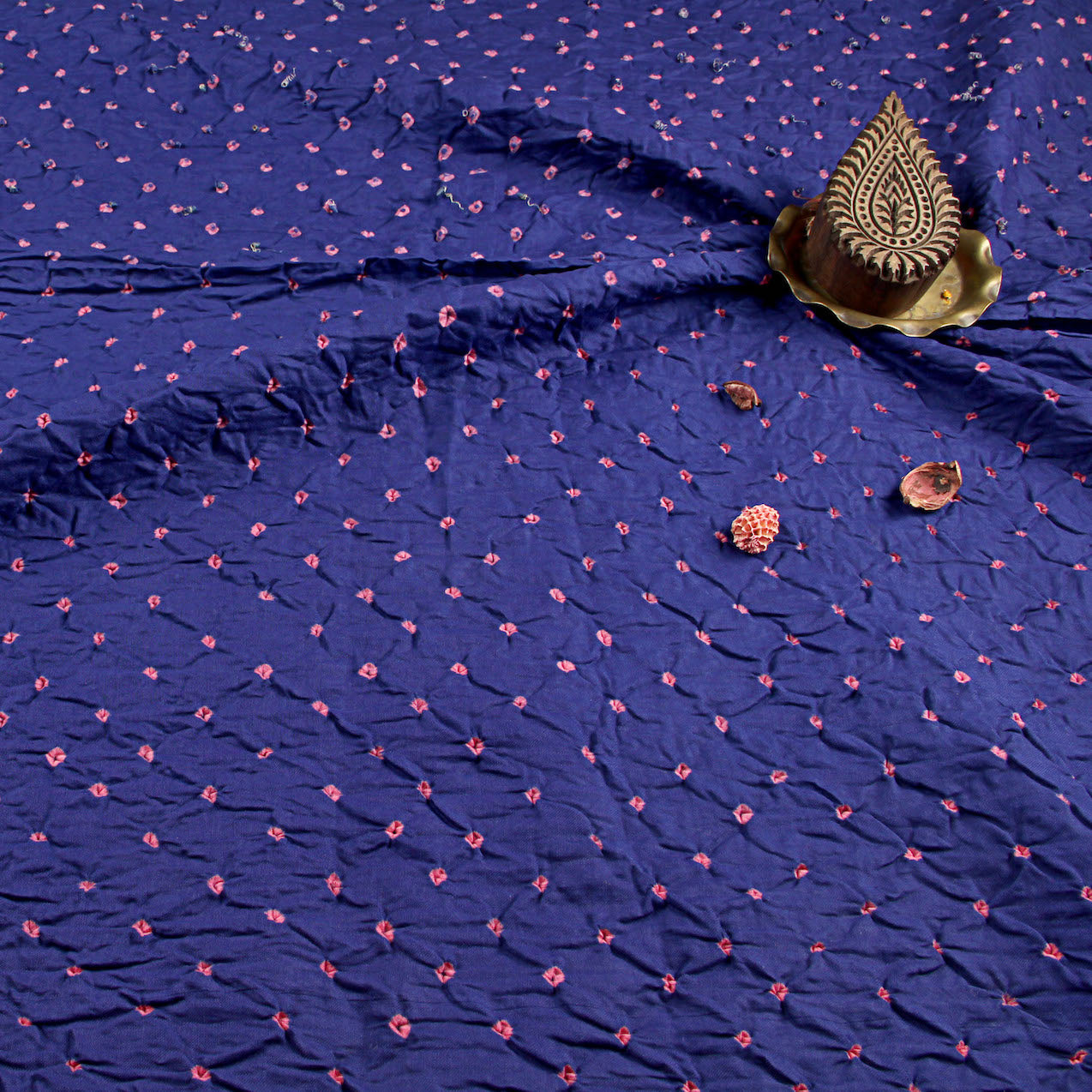 Royal Blue Cotton Bandhej Fabric – THE INDIAN ETHNIC CO.