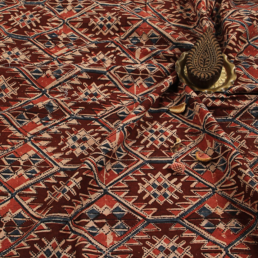Maroon Geometric Pattern Kalamkari Hand Block Printed Cotton Fabric ...