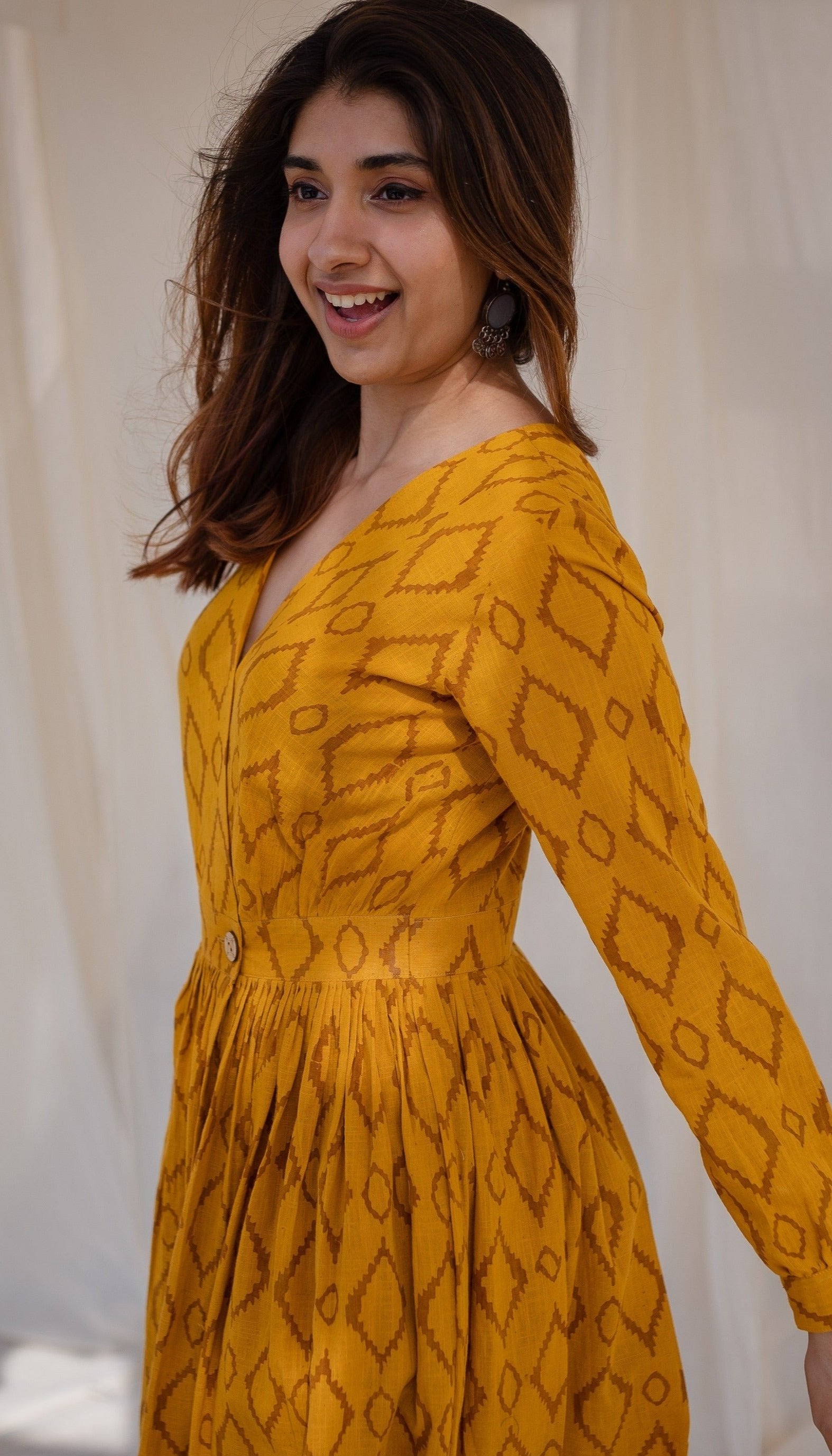 Indian Ethnic Women's Kimaya Yellow Wrap Around Cotton Dress – THE ...